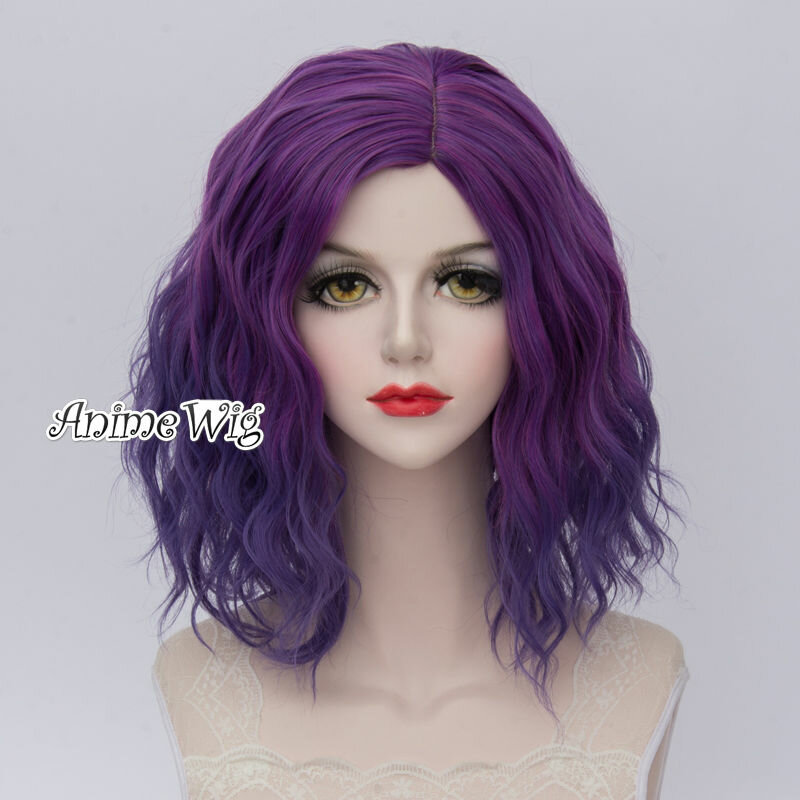 232132591764 Harajuku короткий модный 35 см кудрявый женский парик для косплея на Хэллоуин + шапочка для парика - фиолетовый