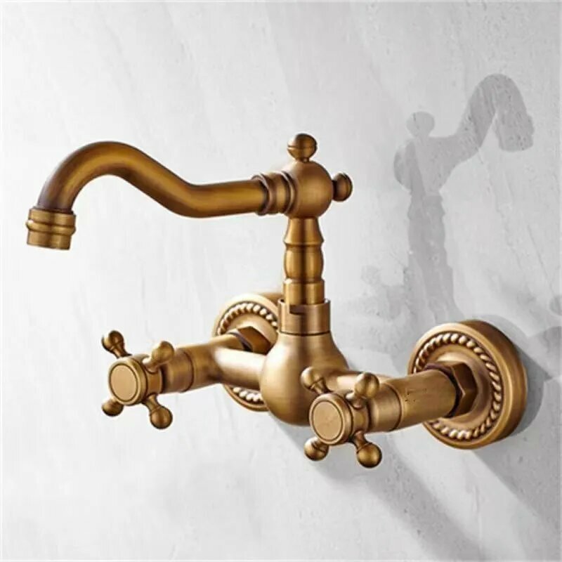 KNOW EASY-Настенный смеситель для кухонной раковины, 2 ручки с двойными набалдашниками, старомодный смеситель для кухни и ванной комнаты