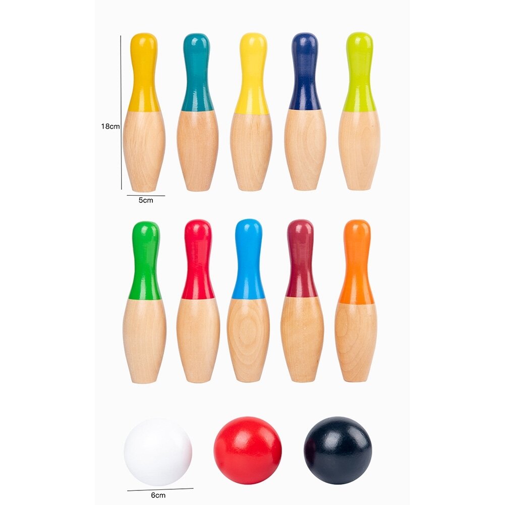 13Pcs Деревянный цветной набор для боулинга 10 контактов 3 Ball Bowling Game-MIN