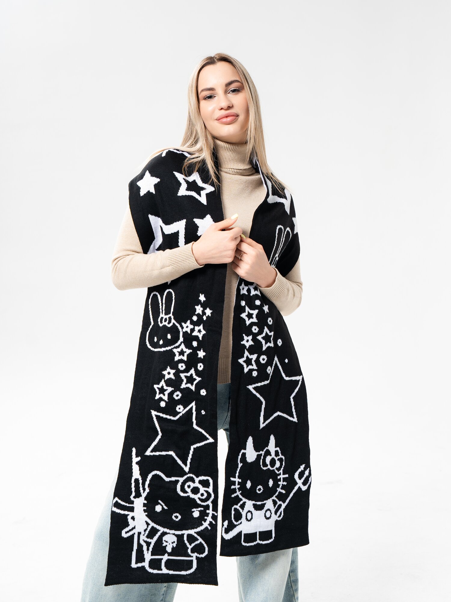 Шарф дрейн аниме y2k zxc черно-белый sk8 для взрослых и детей