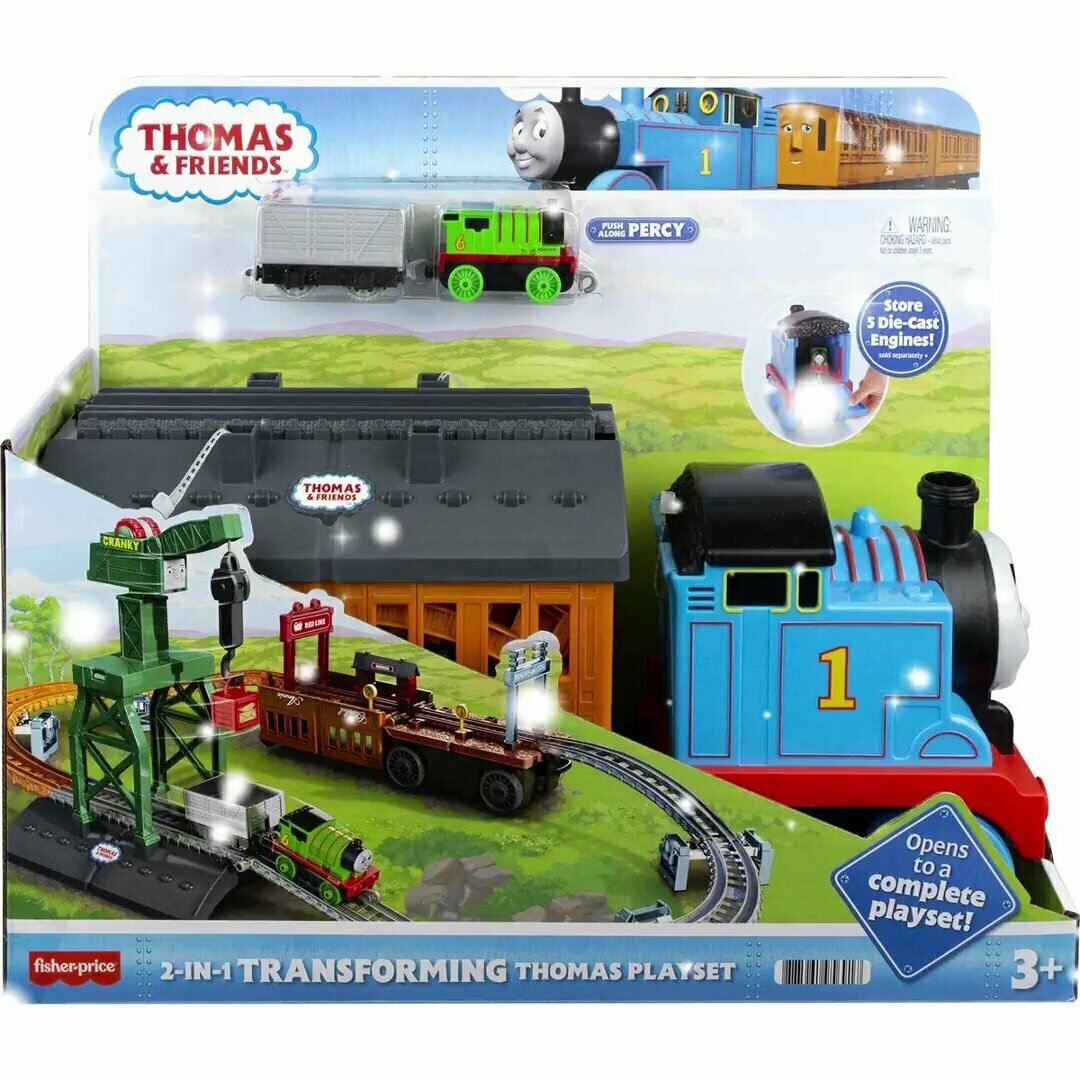 Fisher-Price Thomas & Friends 2-in-1 Transforming / Игровой набор Томаса с дорожкой , Diecast Percy & Crane , для ролевых игр детей дошкольного возраста в возрасте от 3 лет