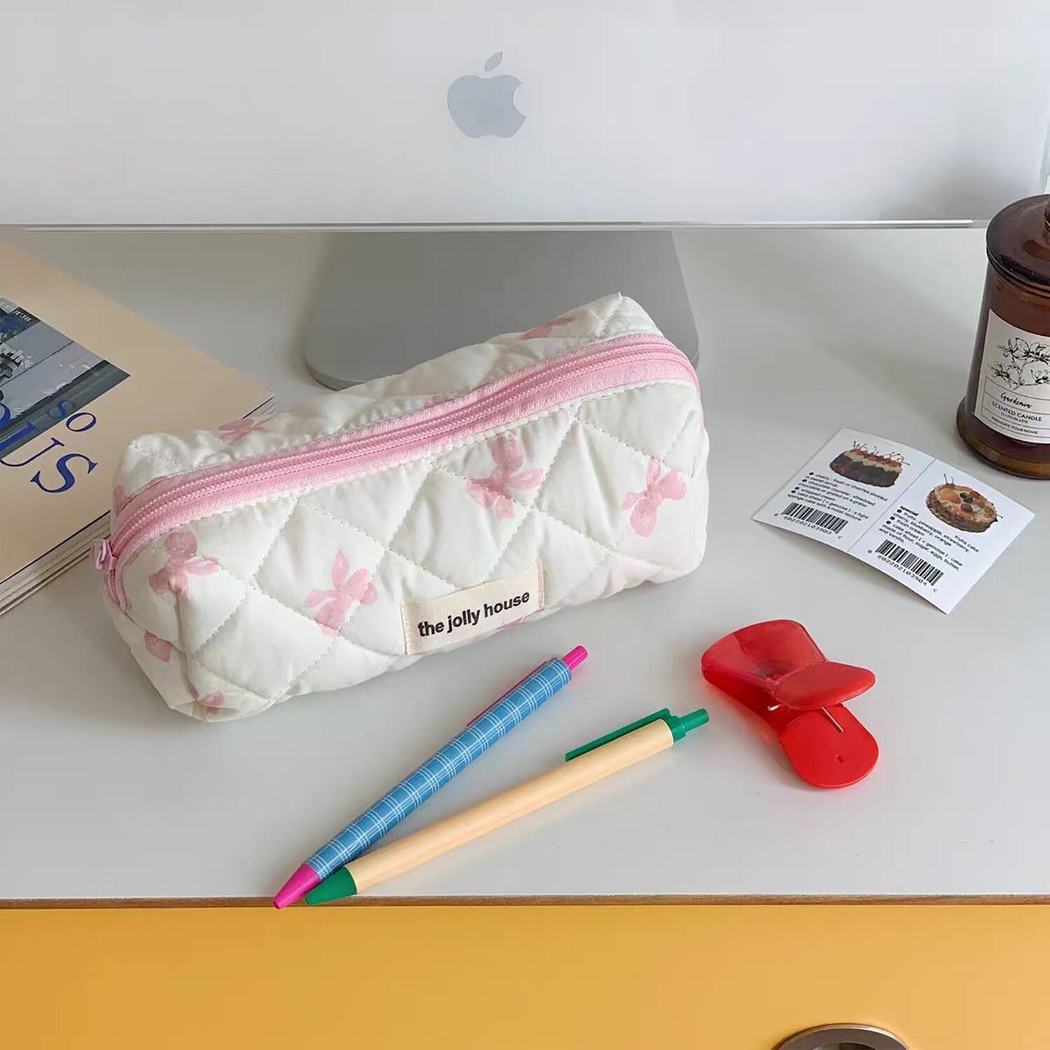 Пенал-косметичка, розовый, с бантом