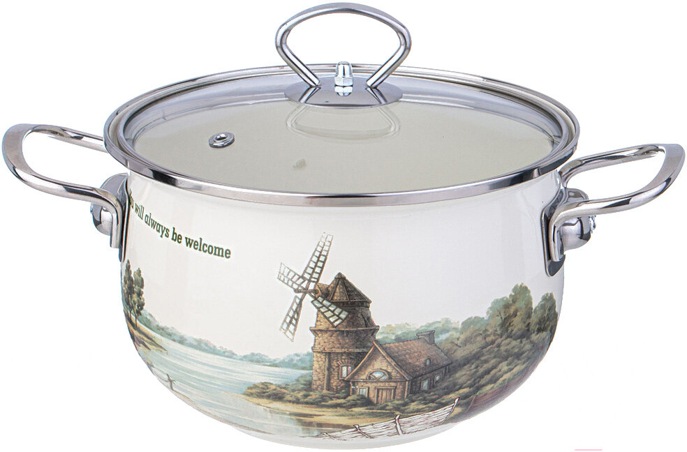 Кастрюля эмалированная Agness 943-067 с крышкой