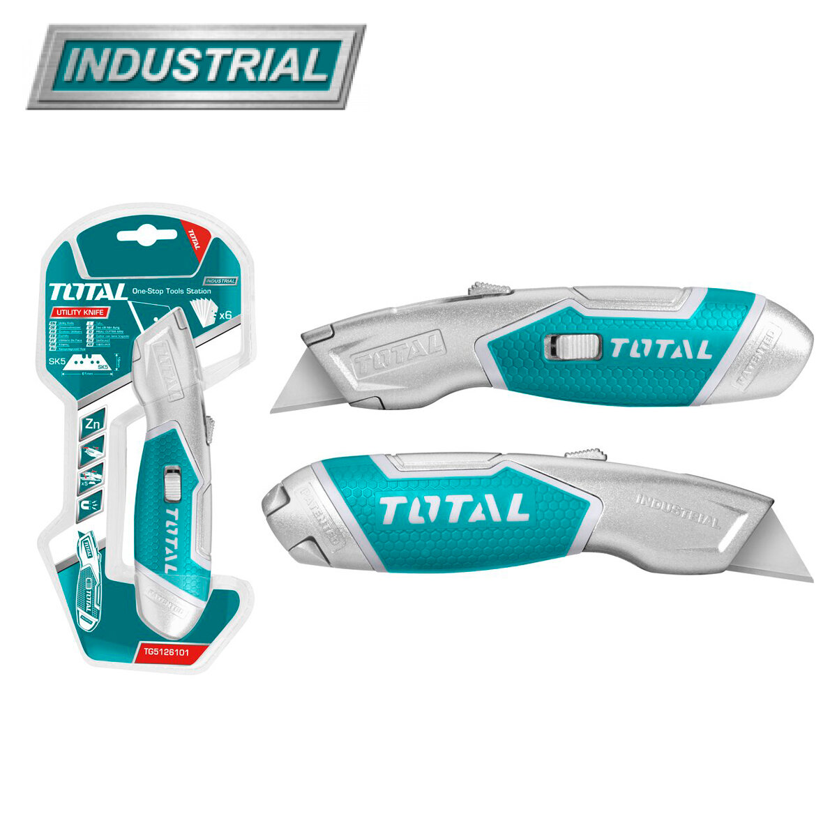 Нож TOTAL TG5126101, универсальный, с выдвижным лезвием, профессиональный, 61мм