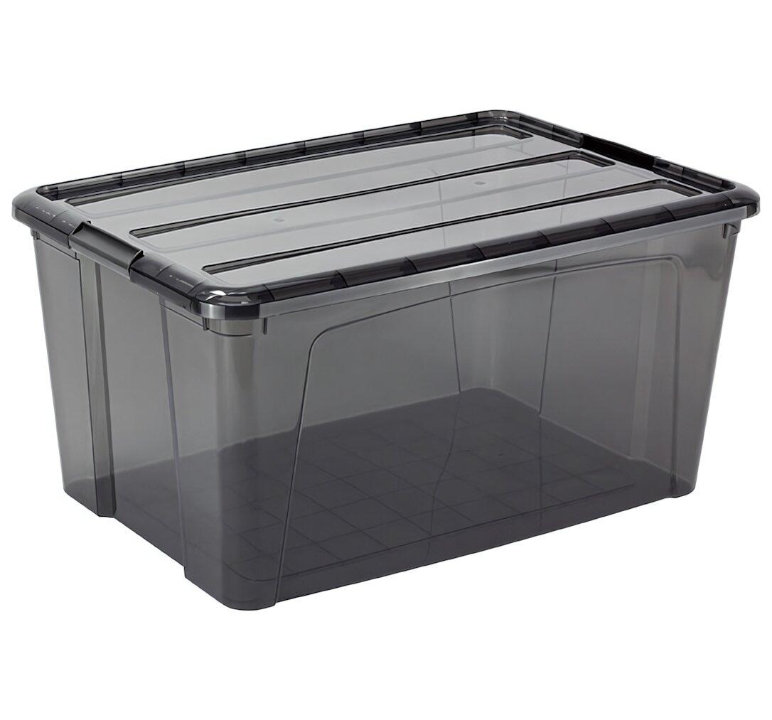 Ящик для хранения 'КИП' 45л, 385x580x280мм, чёрный/прозрачный, с замками
