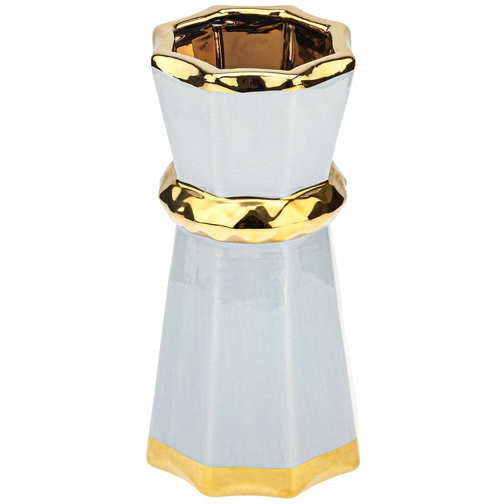 Ваза КНР керамическая "Олимп" 0,8 л, д 10,5 см, h 21 см, тонкокаменная керамика, длина горла - 9,5 см, глянцевая глазурь, цвет - серый, с золотом (8202C)