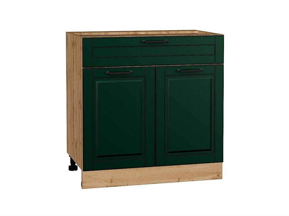 VVT Кухонный Шкаф нижний с 2-мя дверцами и ящиком Дублин Дуб Вотан, Special Green, 800, каркас ЛДСП Дуб Вотан, фасад МДФ Special Green, 816*800*478