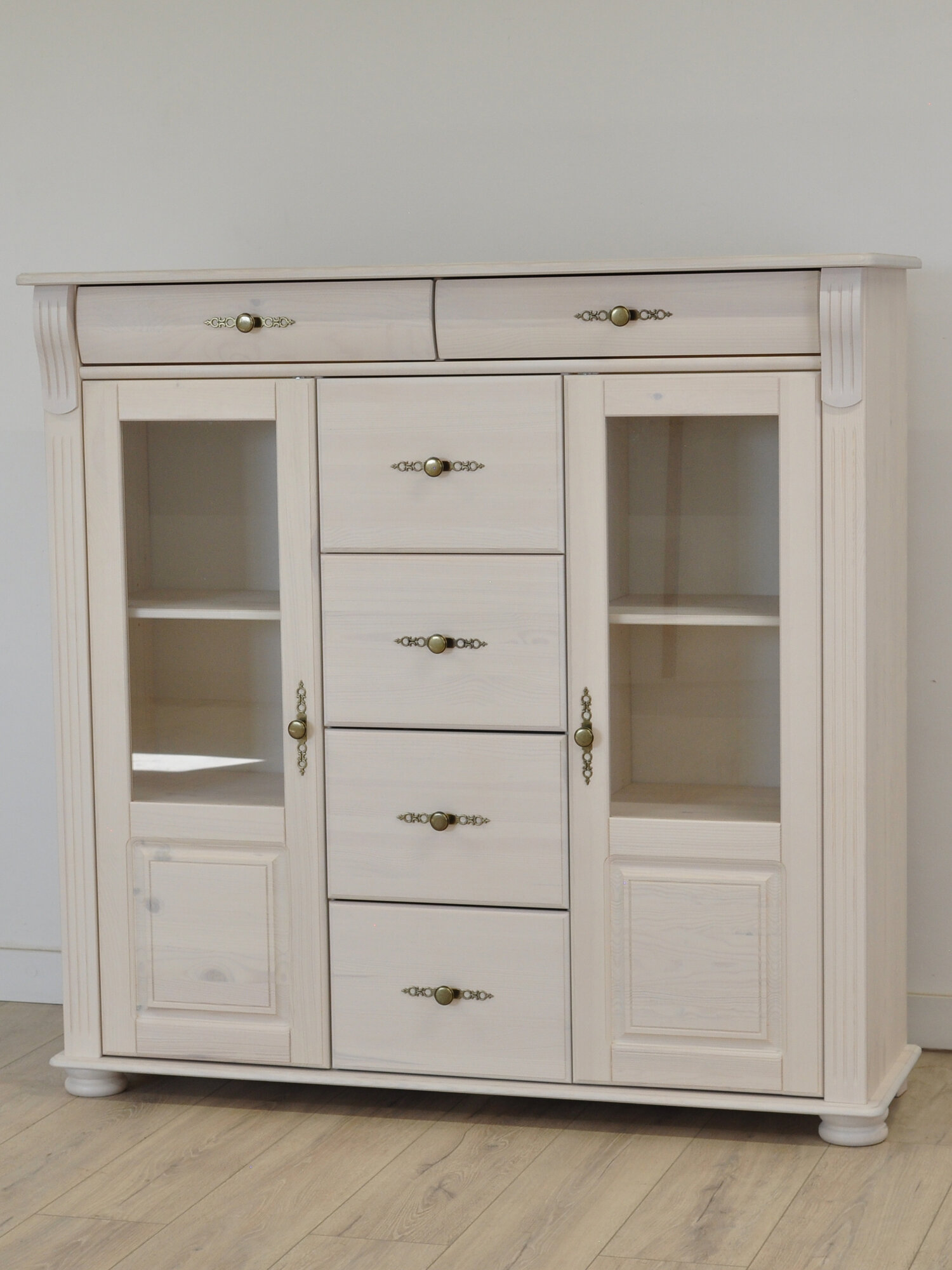 Комод, 128х42х125, Susanna, для одежды и игрушек, в кухню, сервант для посуды, из массива дерева, белый, MAKOSA