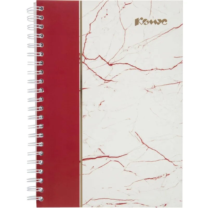 Тетрадь общая А4 120л Комус МраморКрасный клетка,80г, греб, карт, фольг, УФ-лак 1919343