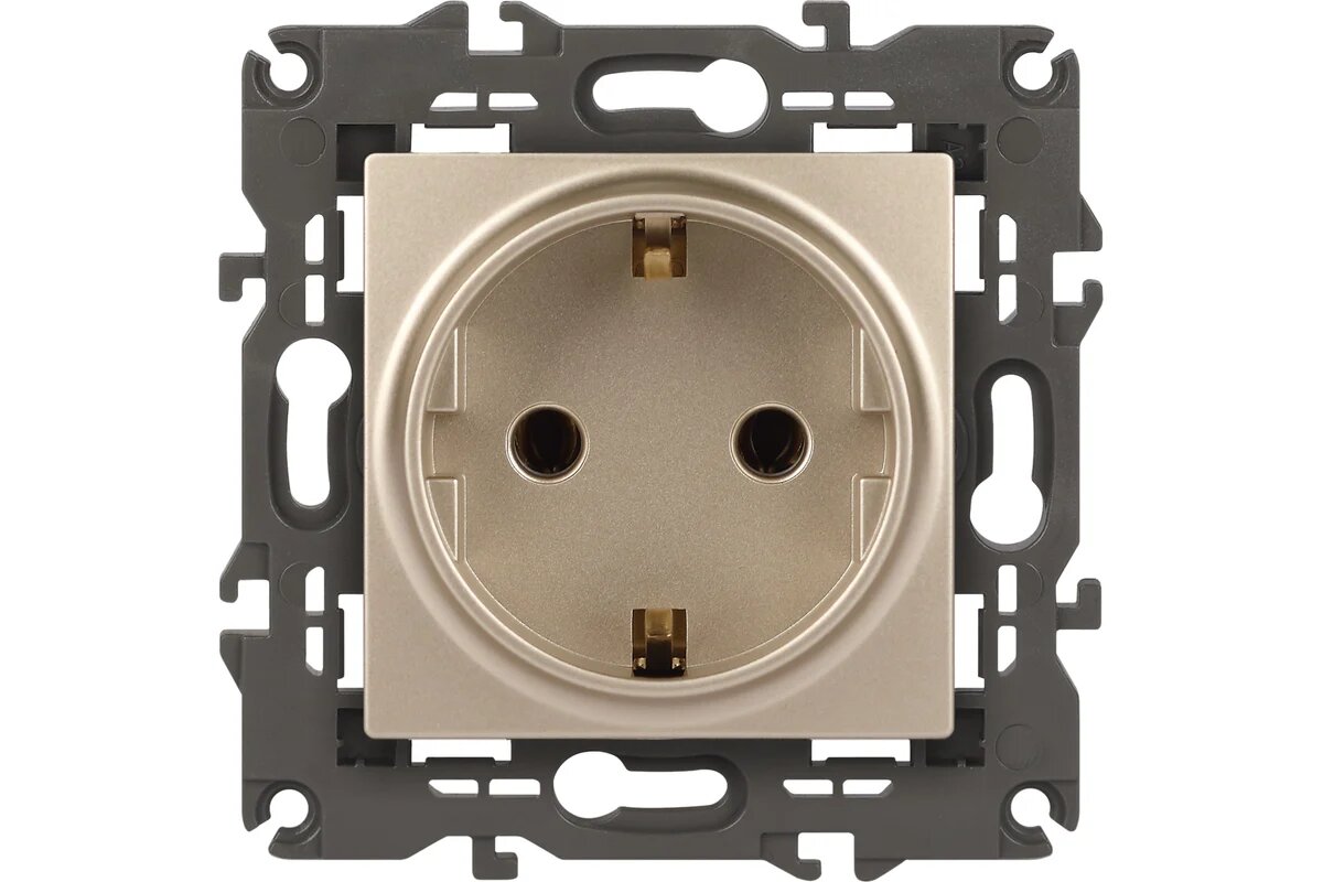 ЭРА Elegance 2P+E Schuko розетка с шторками, IP20, 16A-250В, шампань 14-2102-04
