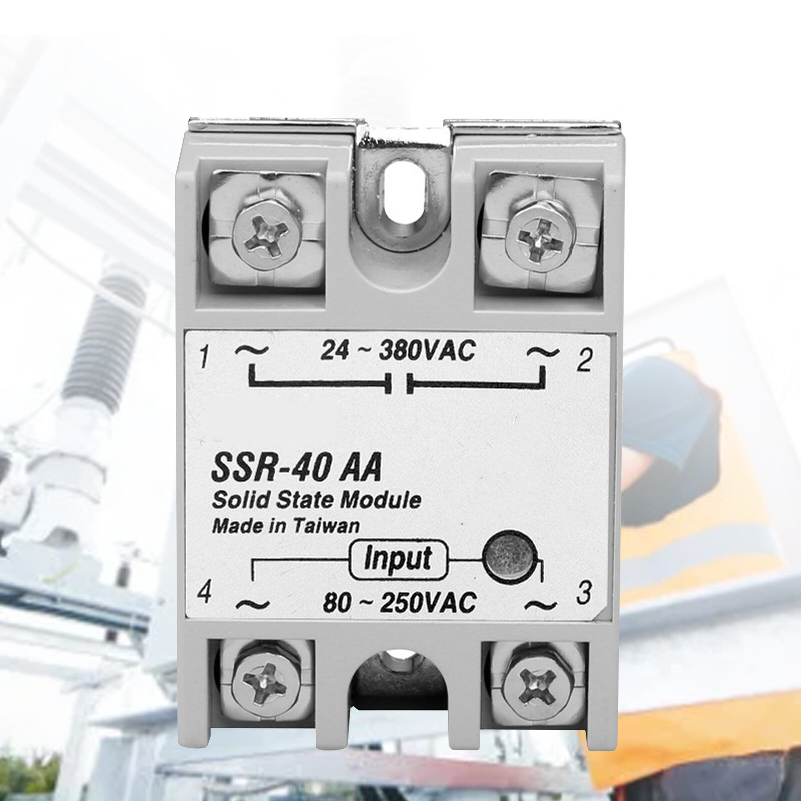Модуль твердотельного реле переменного тока в переменный ток, однофазный релейный переключатель, вход 80–250 В, выход 24–380 В SSR‑40AA