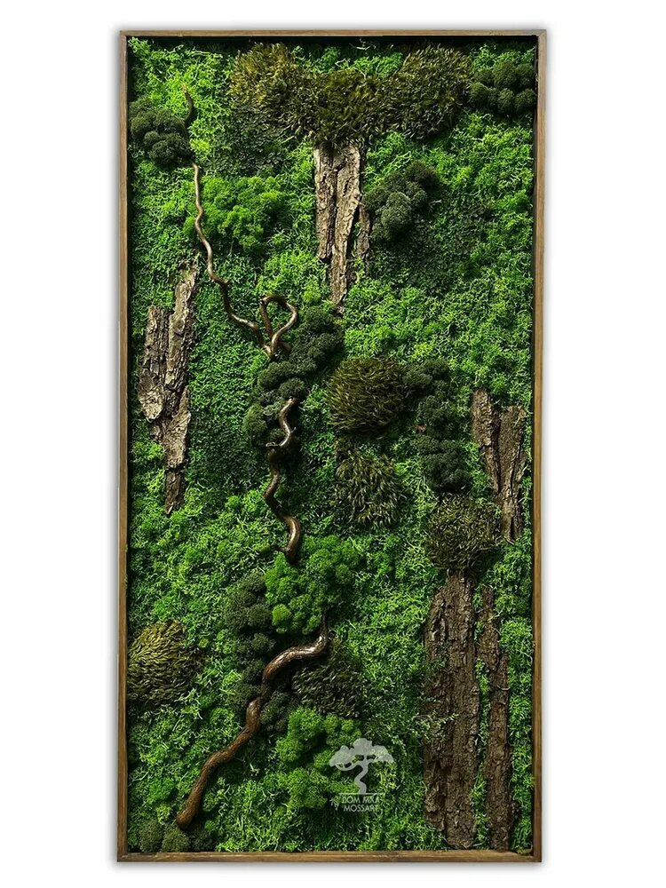 Панно/картина в раме "На опушке". Кедр, 100*50 см. Дом Мха - MossArt.