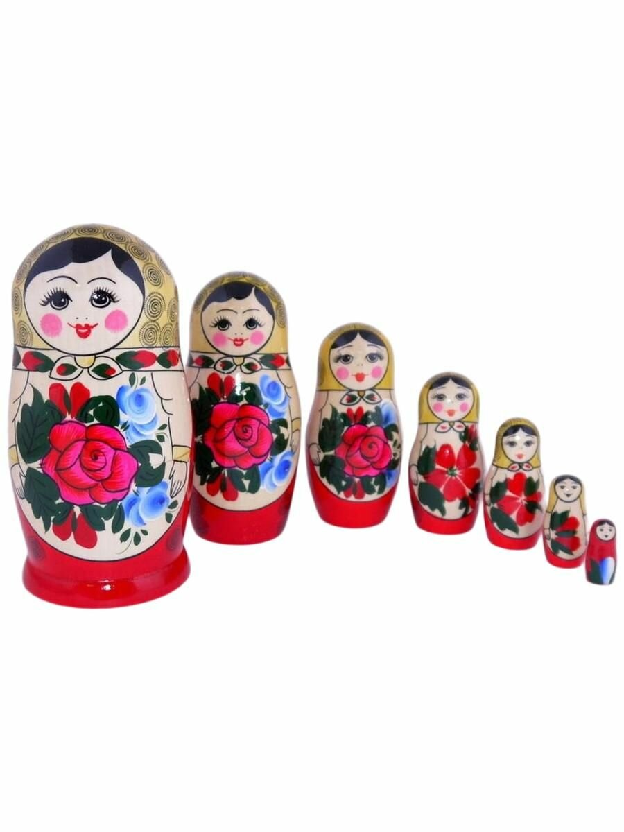 Матрешка кукольная 7 предметов, Хохломская роспись (Хохлома), ручная авторская работа