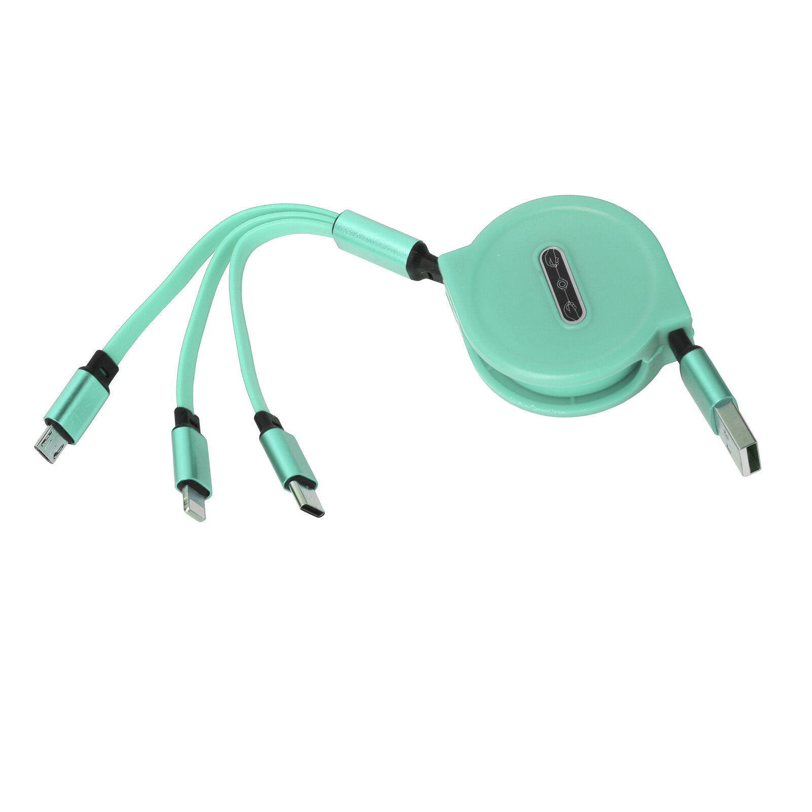 3 в 1 Multi убирающегося кабеля зарядного устройства 3A с типком/для iOS/Micro USB -разъем 1,1 м (зеленый)