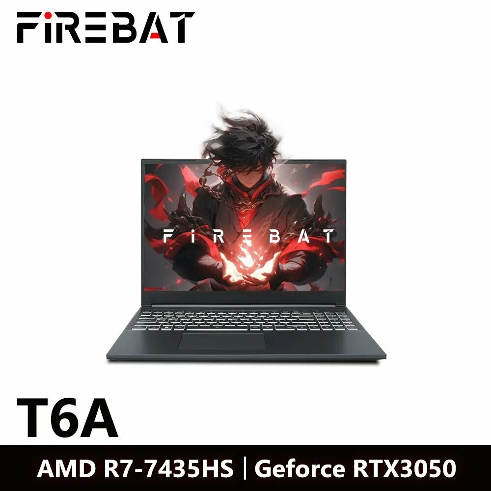 FIREBAT Игровой ноутбук 16", AMD Ryzen 7 7435HS, RAM 16 ГБ, SSD, NVIDIA GeForce RTX 3050 для ноутбуков (4 Гб), Windows Home, черный, Английская раскладка