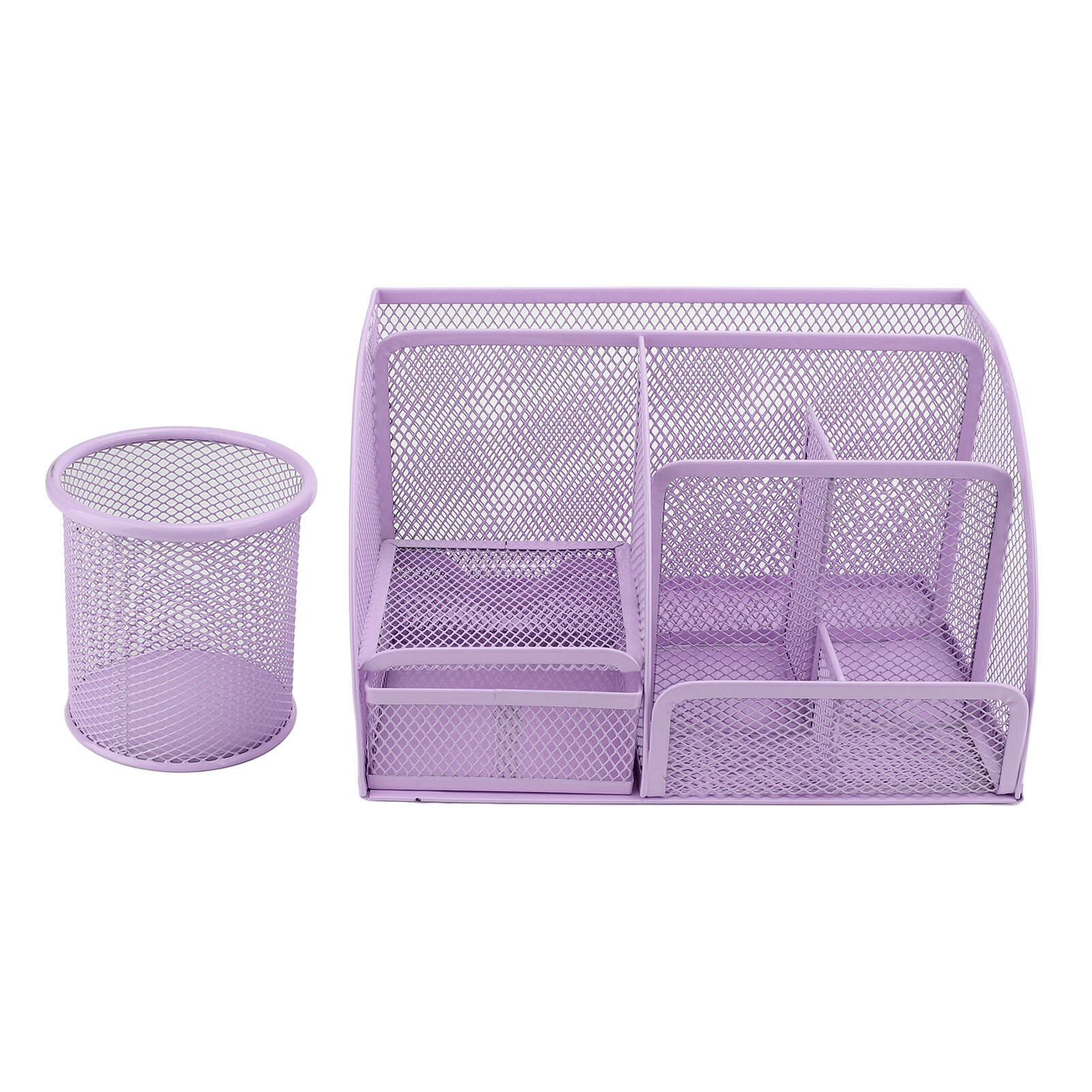 Набор из металлической сетки для ручек с 7 сетками, многофункциональный органайзер для канцелярских принадлежностей с ящиком для использования в офисе, школе, классе, фиолетовый
