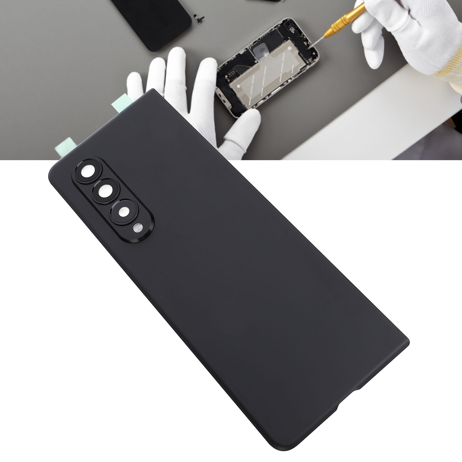 Замена стекла задней крышки для Galaxy Z Fold 3 5G F926 с объективом камеры с предварительно установленным клейким задним стеклом, задняя крышка корпуса, черная