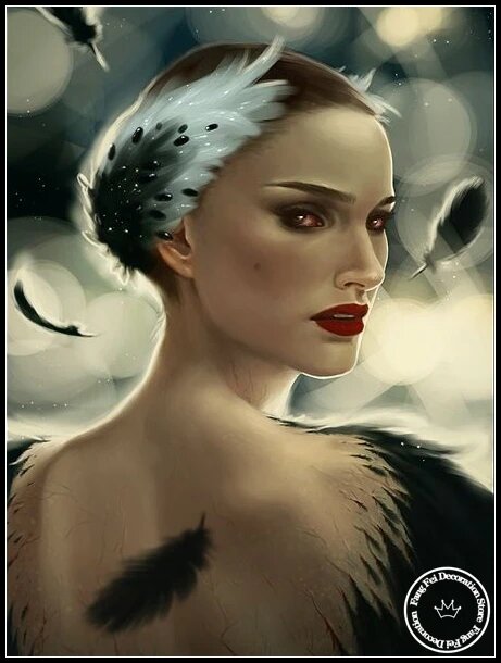 Алмазная мозаика на подрамнике "Черный лебедь" круглые бриллианты 40х50см