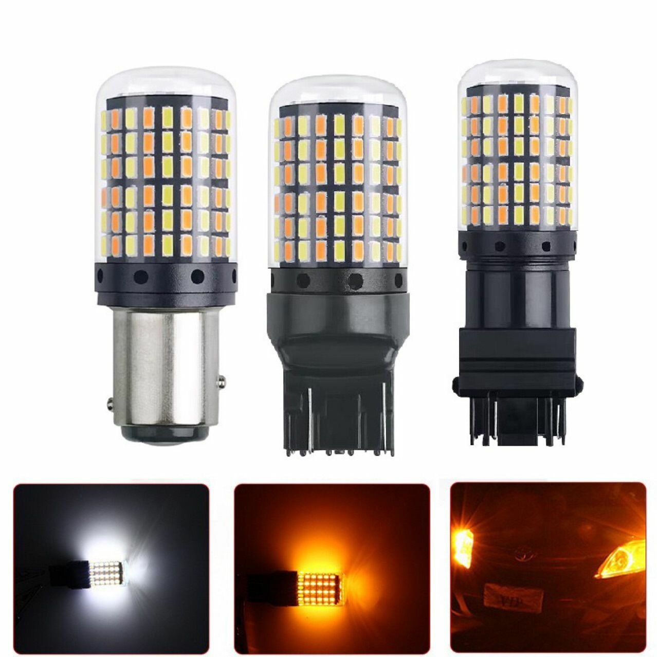 Светодиодная лампа T20 7443 W21/5W двухконтактная двойной цвет белый желтый Лампы сигнала поворота 12V 2шт.