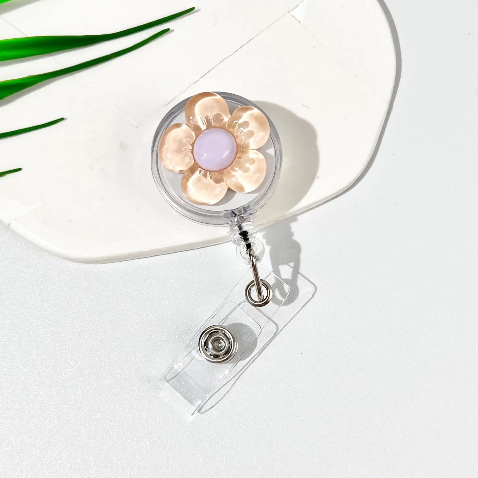 Прозрачный брелок-ретрактор с цветочным принтом B