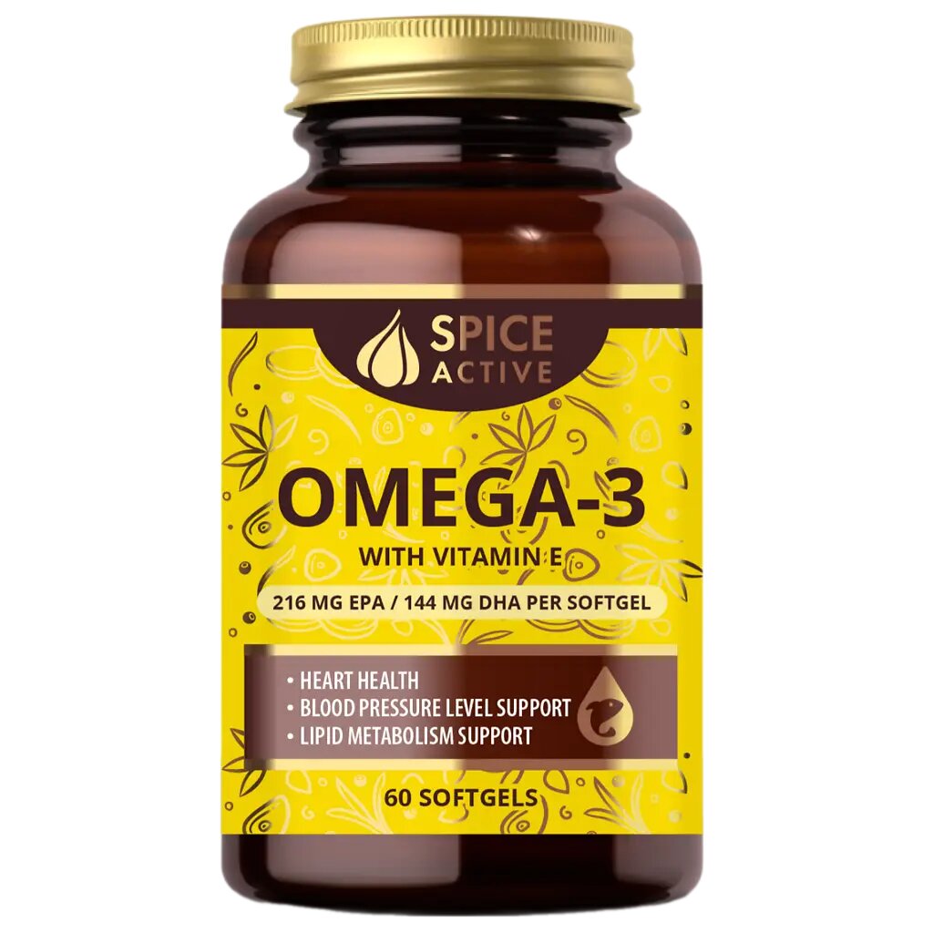 Спайс Актив/Spice Active Омега 3 1200 мг с витамином Е / Omega-3 1200 mg with Vitamin E капсулы массой 1605 мг 60 шт