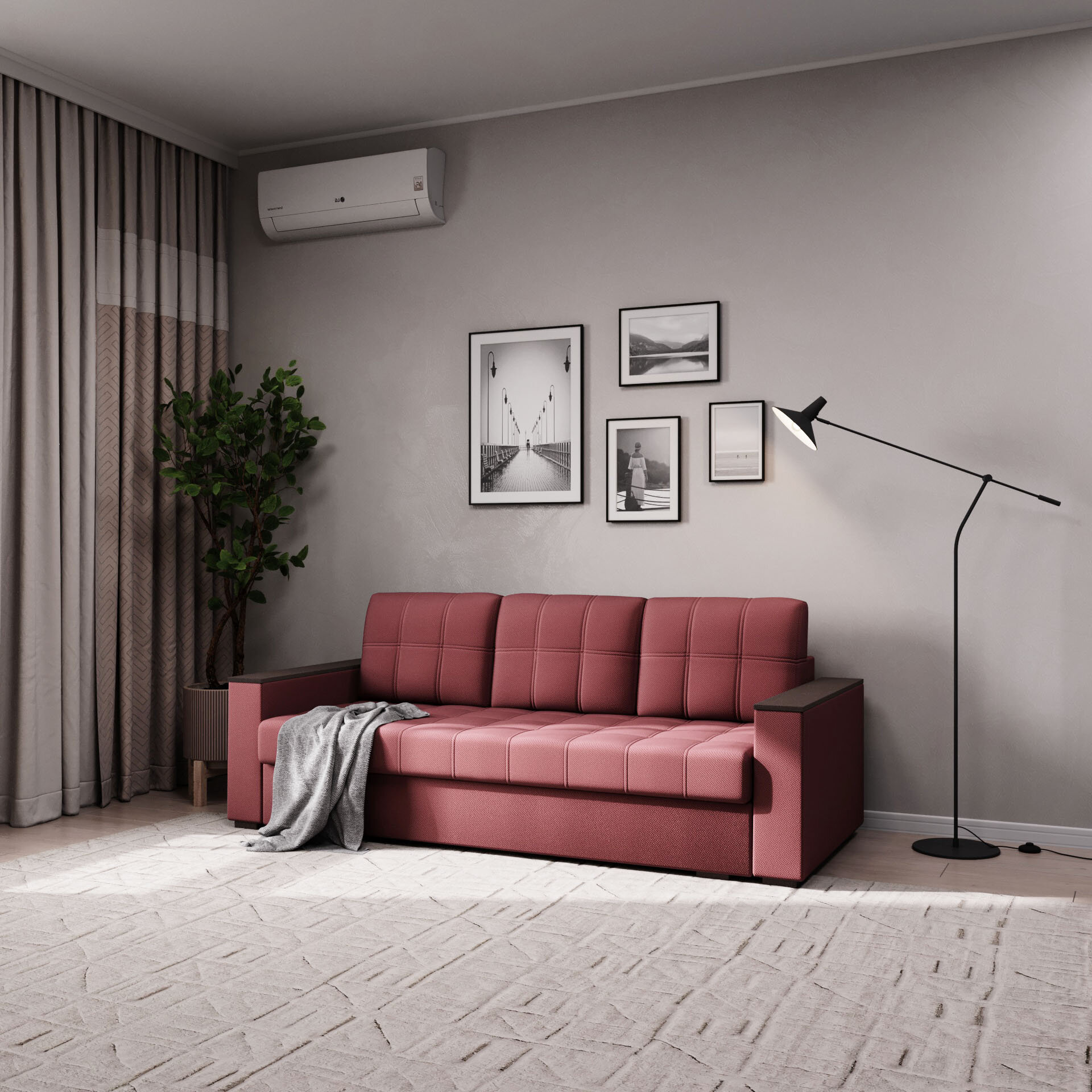 Прямой диван Атланта, D@E, ППУ, еврокнижка,140, велюр амиго тэрра