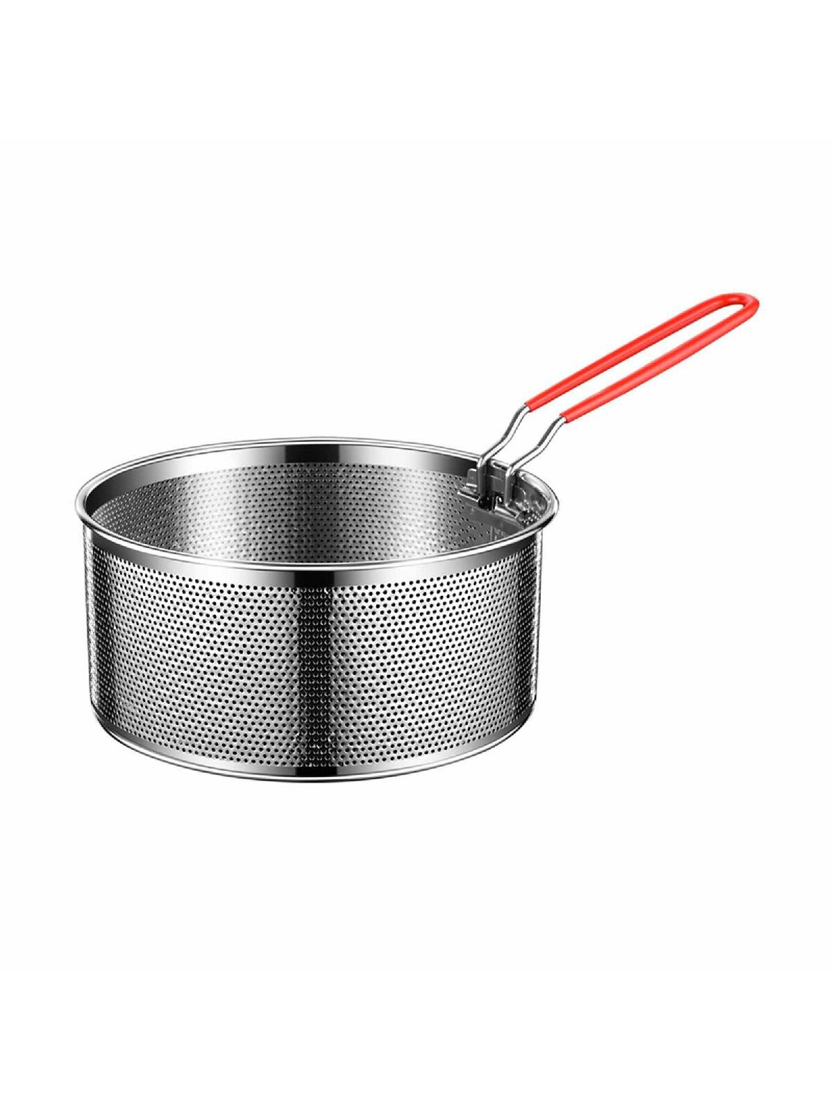 Прочная корзина для жарки из нержавеющей стали для домашнего и ресторанного использования. Круглая корзина для жарки во фритюре с термостойкой силиконовой ручкой для кухни.