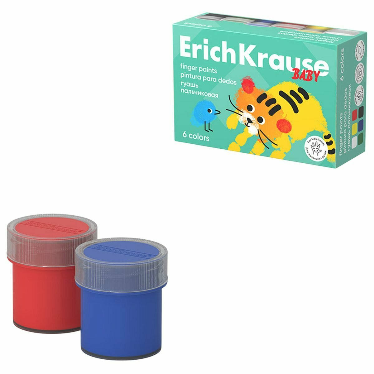 Гуашь пальчиковая 6 цветов Erich Krause "Baby" с алоэ вера (по 20мл) картонная упаковка (61399)
