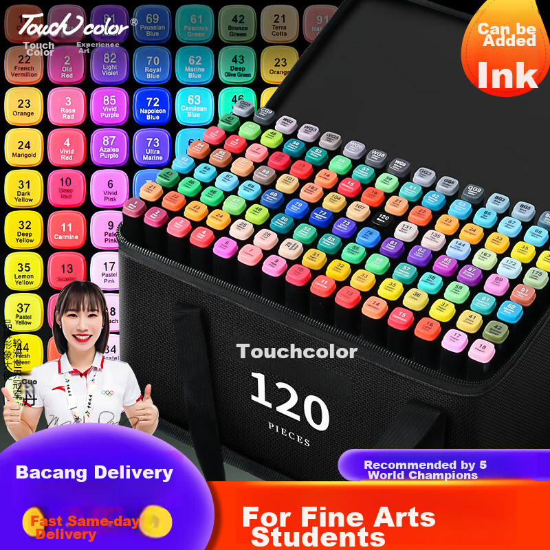 Touchcolor Dual-Tip Markers for Students, Oil-Based Art Set for Comic Design, Elementary School, Children, Middle School, Watercolor Pens, Anime, 120 Colors, Kindergarten, Colorful Pens, Refillable