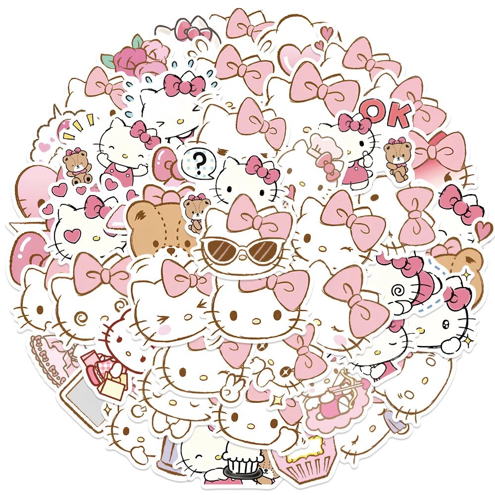Розовые аниме наклейки Hello Kitty, набор из 10/30/50 шт. 30PCS