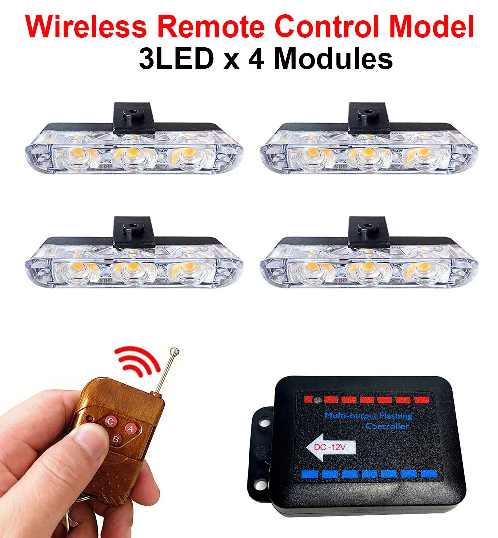 Беспроводной Автомобильный Сигнальный Фонарь 3LED: Стробоскоп, Аварийный 3x4 Remote Control, Red