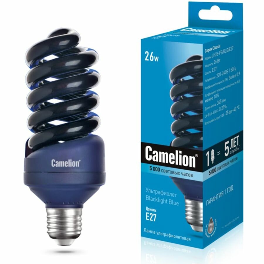 Лампа люминесцентная компактная LH26 FS BLB 26Вт спиральная E27 220В УФ Camelion