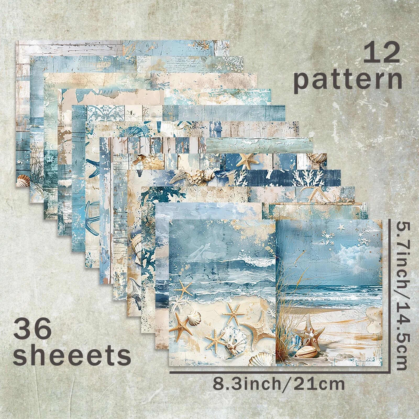 36 листов формата А5 (Морская звезда синего морского ракушки) для обрезки тонкой бумаги для дневника-пули, мусорного журнала, фон для поздравительной открытки