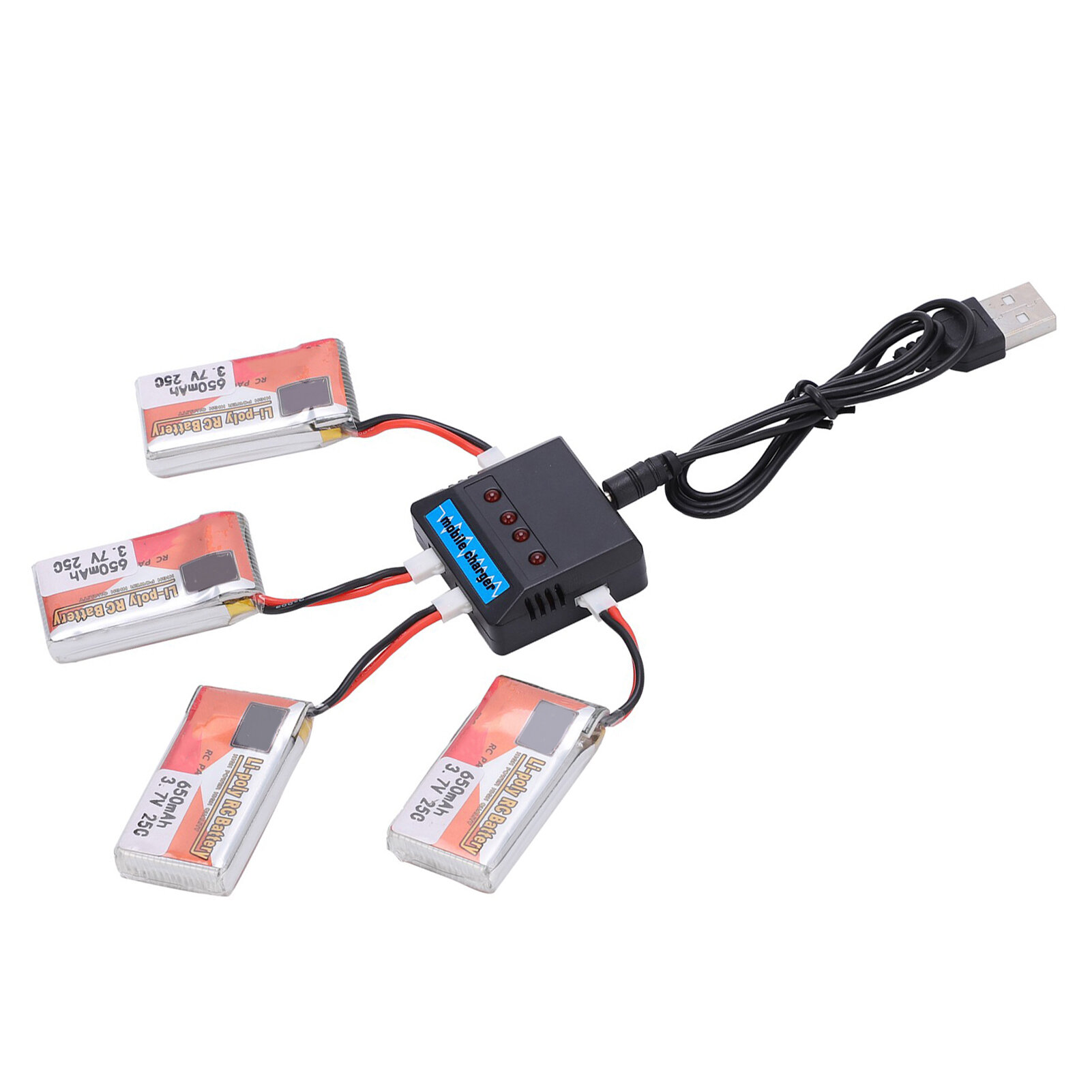 Аккумуляторная батарея 650mAh 3.7V для дронов, самолетов, вертолетов и автомобилей (4 шт.),