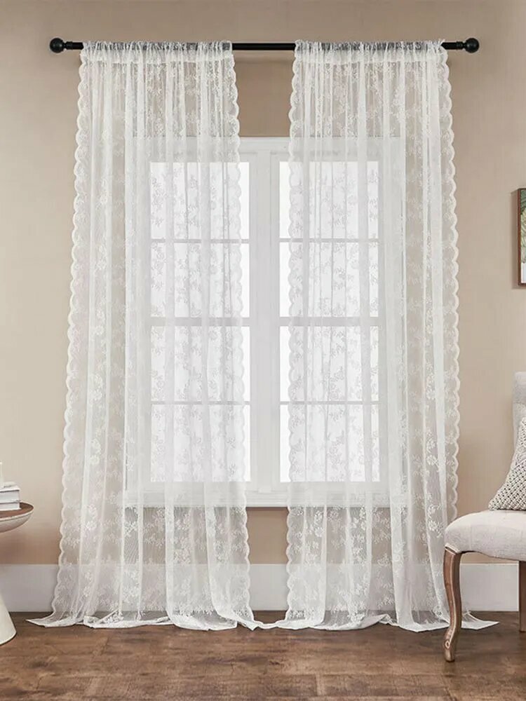 Корейские шторы в деревенском натуральное затемнение, мягкие и удобные кружевные занавески， Тюль 140x240 см белый