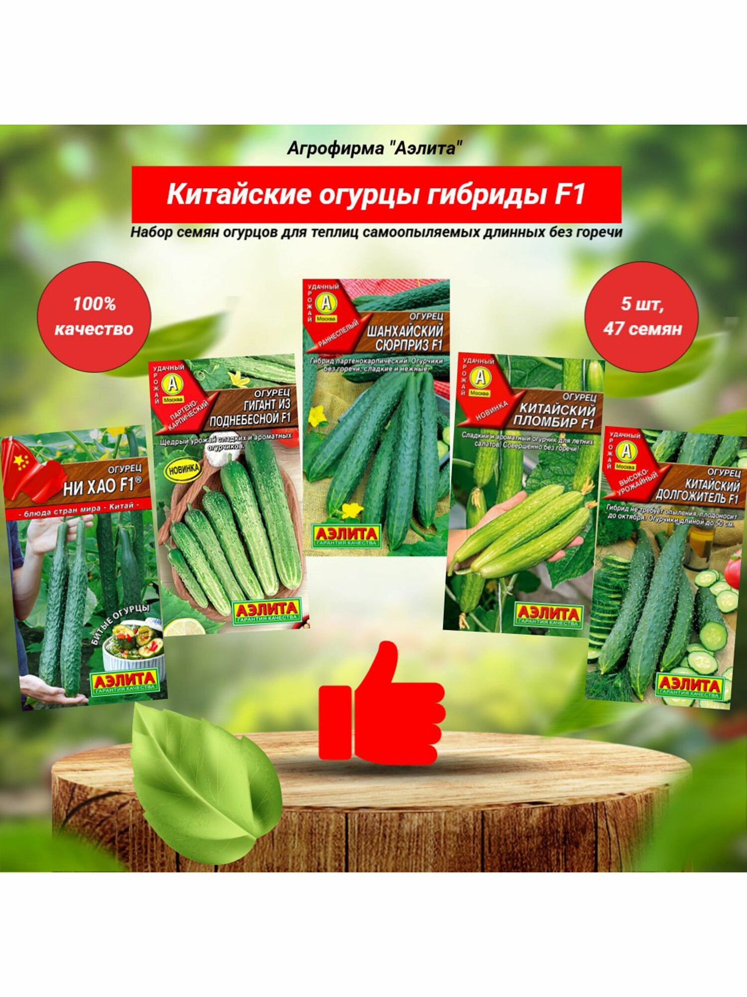 Китайские огурцы. Набор семян 5 сортов. Агрофирма "Аэлита"