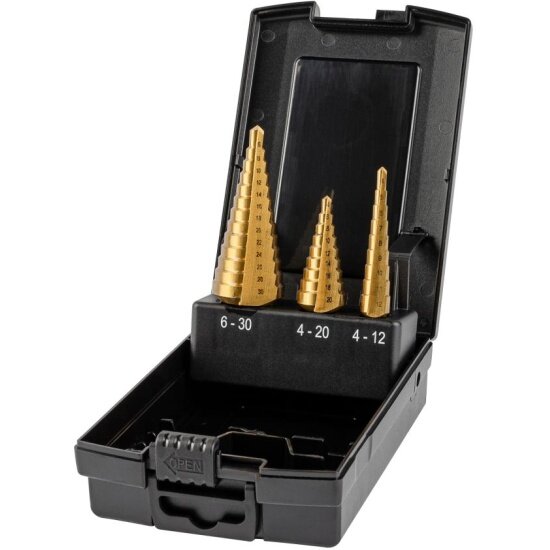 Zaltar Набор свёрл ступенчатых , 3 пр, HSS TiN, Gr.1/2/3, ?4-12, 4-20, 6-30 мм, прямая канавка, трёхплоскостной хвостовик