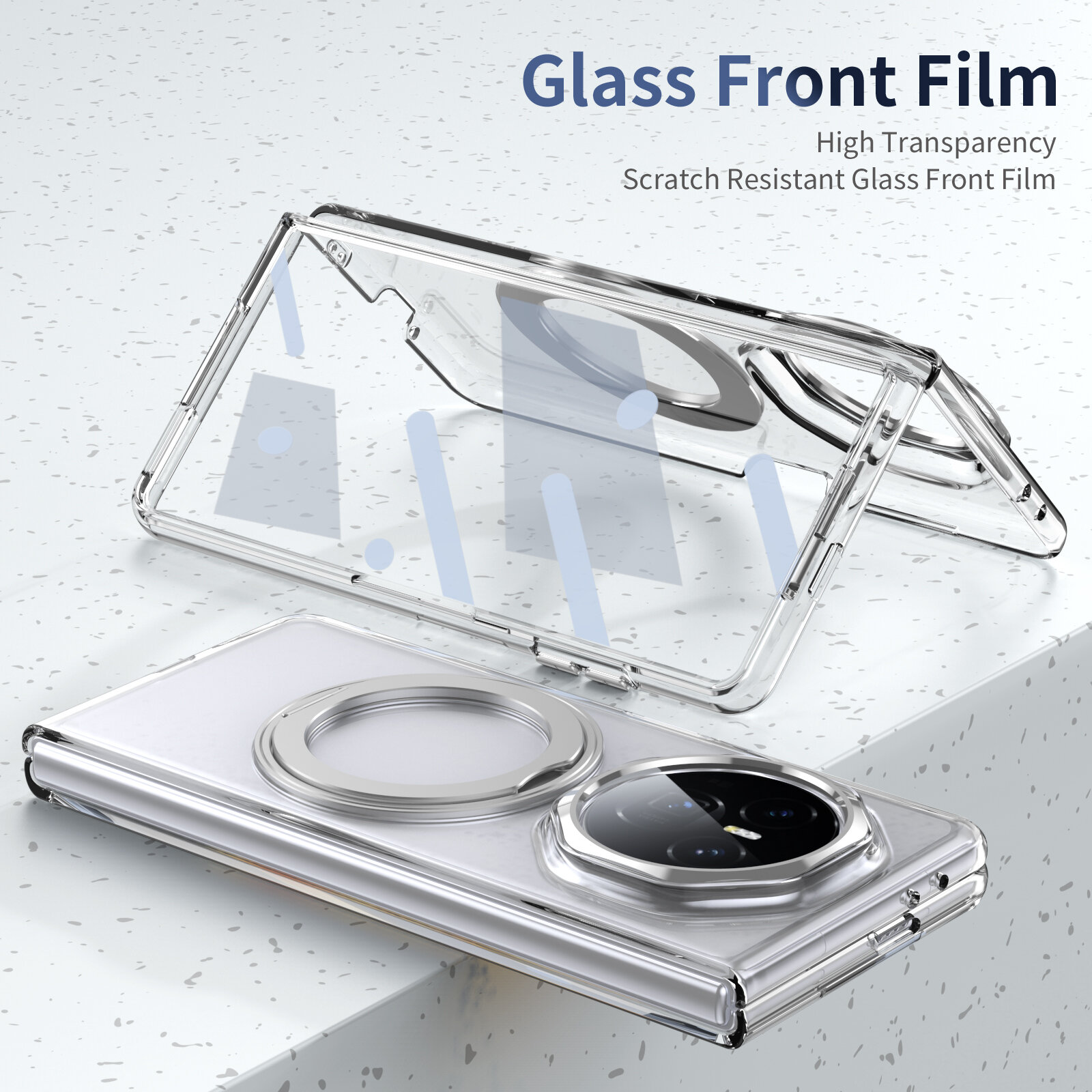 Подходит для Honor Magic V3 / Хонор Меджик V3 Чехол для смартфона, складной подставкой для телефона и защитной пленкой для экрана, Меджик V3, подставка, прозрачный,360° Полная защита, пластик, стекло,