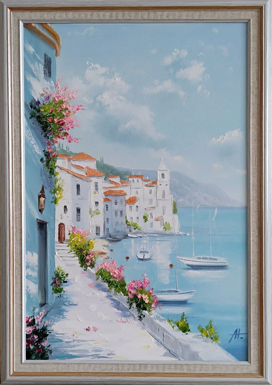 Картина "В теплых лучах", авторская живопись, масло, холст, в раме, ручная работа