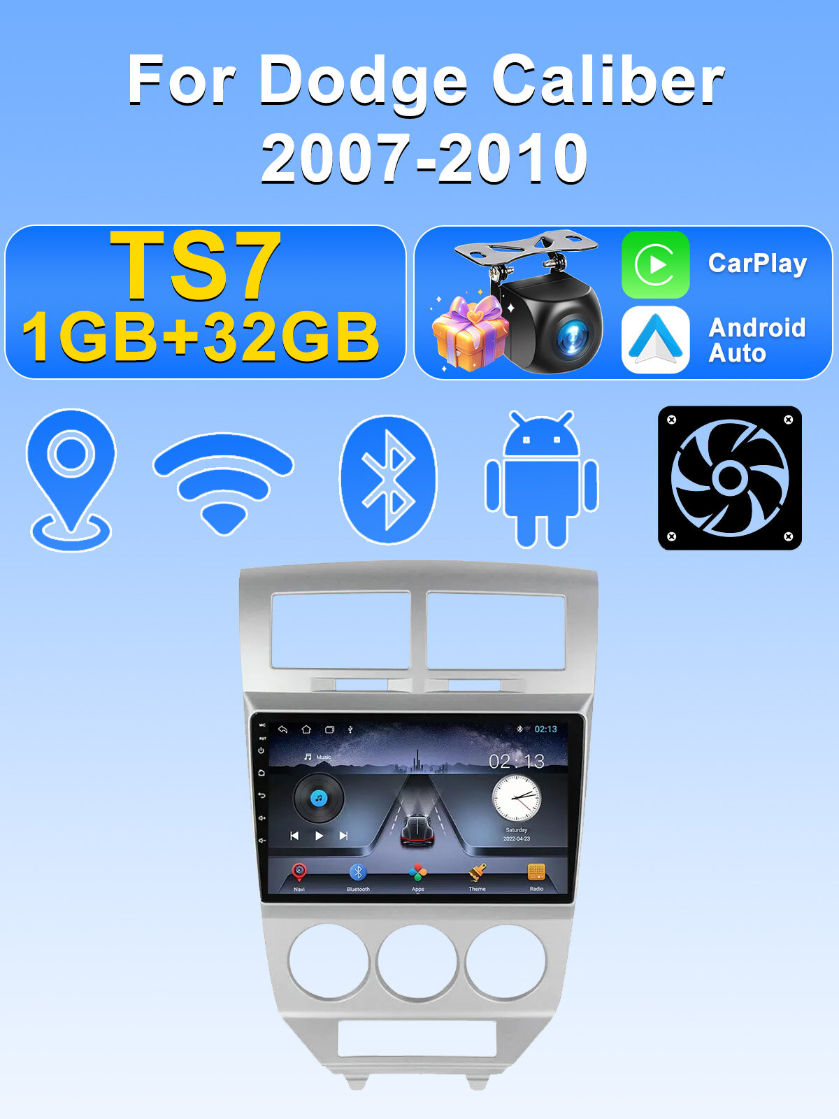 Магнитола для Dodge Caliber 2007-2010 , Автомагнитола для Додж Калибер ,2din android 1+32G Мультимедиа Bluetooth FM WIFI Автомобильный