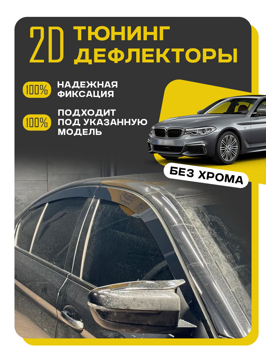 Плоские тюнинг дефлекторы для BMW 5 G30 седан (2018-н. в.) Ветровики для БМВ 5 серии G30 седан. Комплект 4 шт.