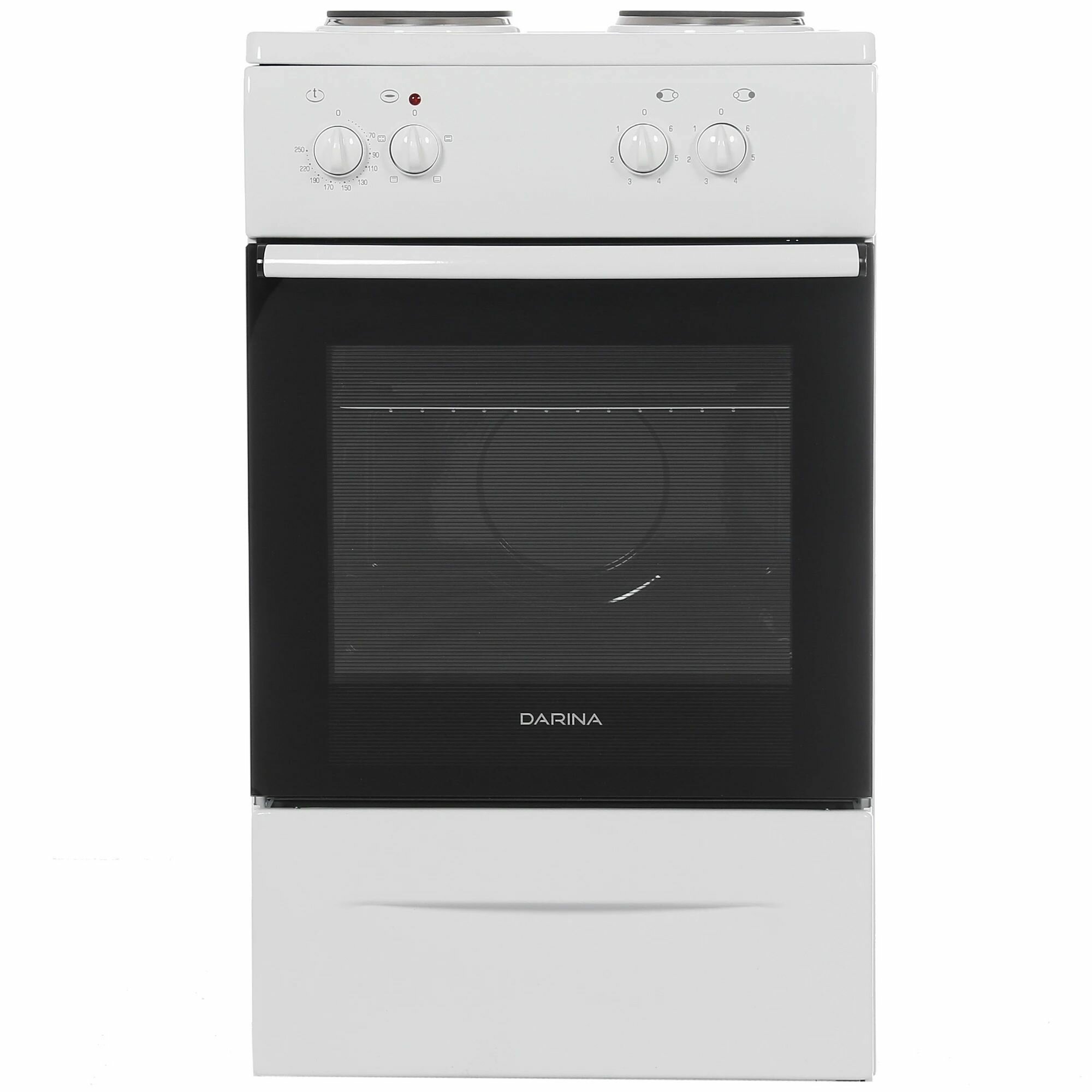 Электрическая плита DARINA 5404W, 4 конфорки, откидная дверца, эмалированная сталь
