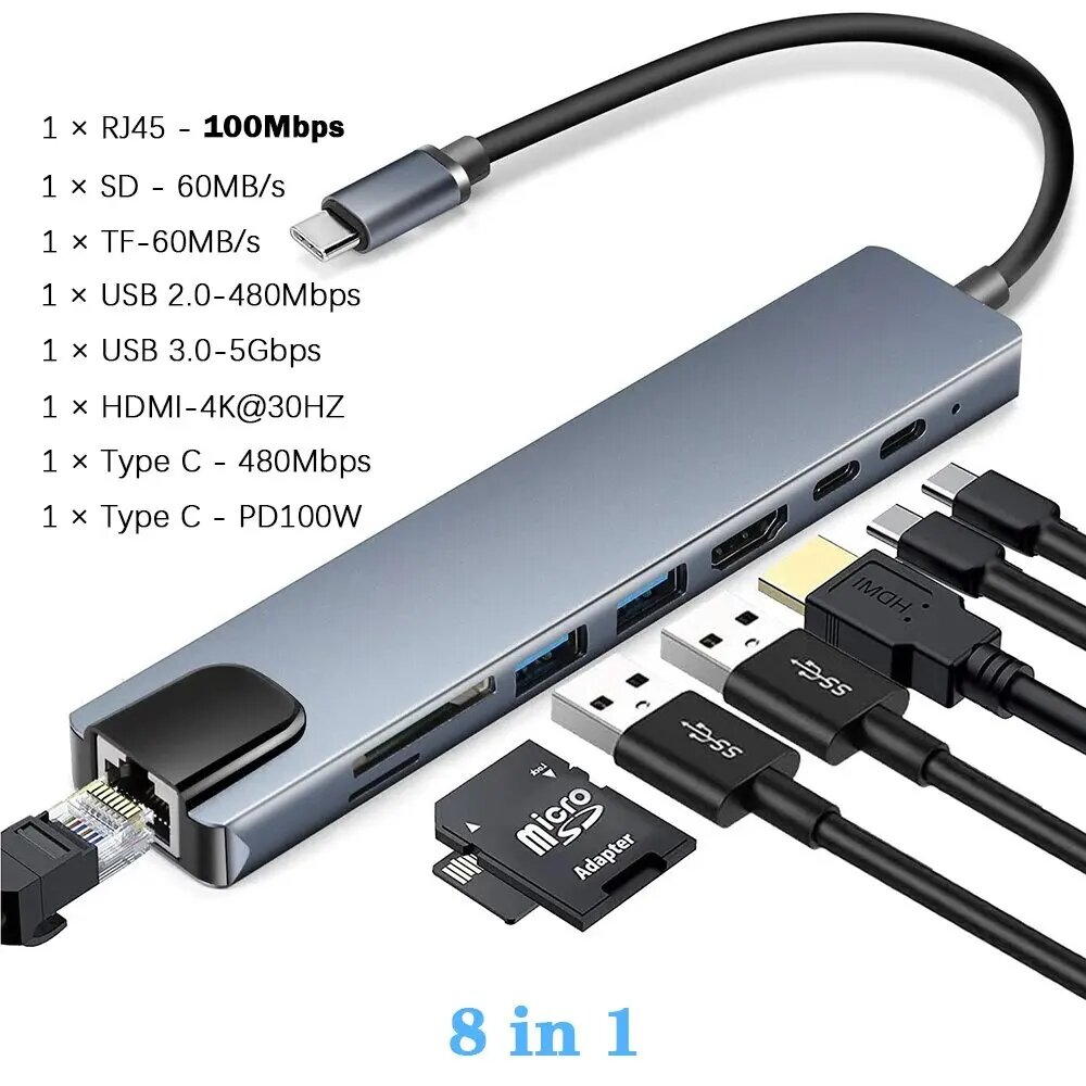 FEIWIMI USB 3.1 Hub 8-in-1 для ноутбуков