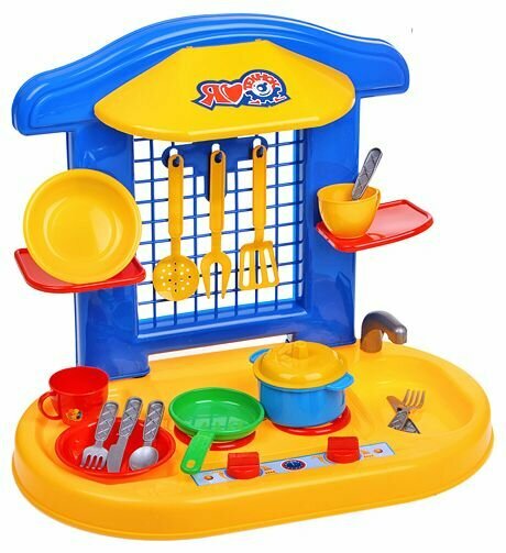 Детский игровой модуль "Кухня 2" с аксессуарами, мебель для сюжетно-ролевой игры, юный повар, кухня для девочек с игрушечной посудой, 48х29х40 см
