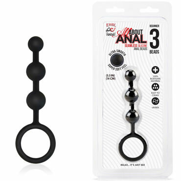 Erotic Fantasy All About Anal Beginner 3 Beads, черная Гибкая анальная цепочка из 3 шариков