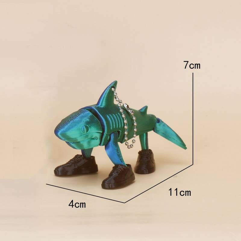 Mythological shark and stick figure 3d printed plastic collectible figurine set for home decor green