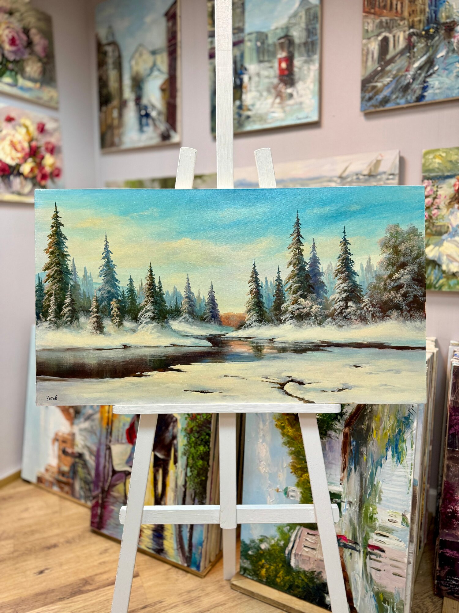 Картина маслом Зимний пейзаж. Карелия 90x50 см. . Художественная мастерская Грёзы.