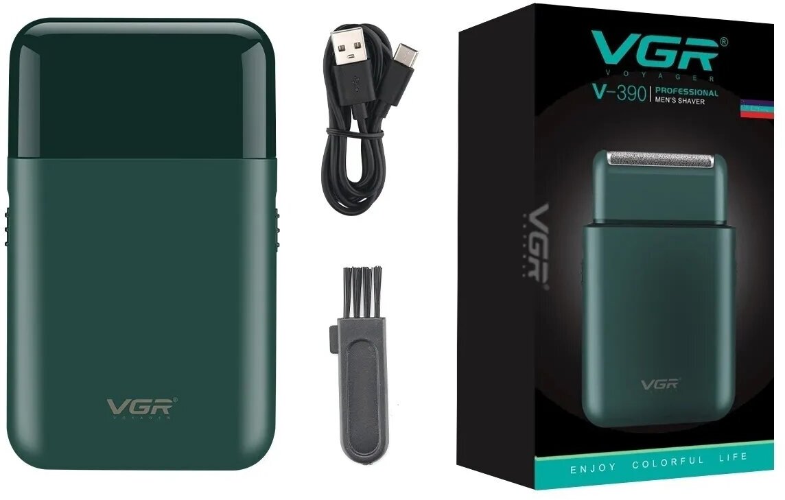 Бритва для мужчин / Портативная / VGR V0390/ Электробритва мужская / Бритва / Бритва для мужчин электрическая / Шейвер / Электробритва / Беспроводная / Карманная / Зарядка от USB, зеленый