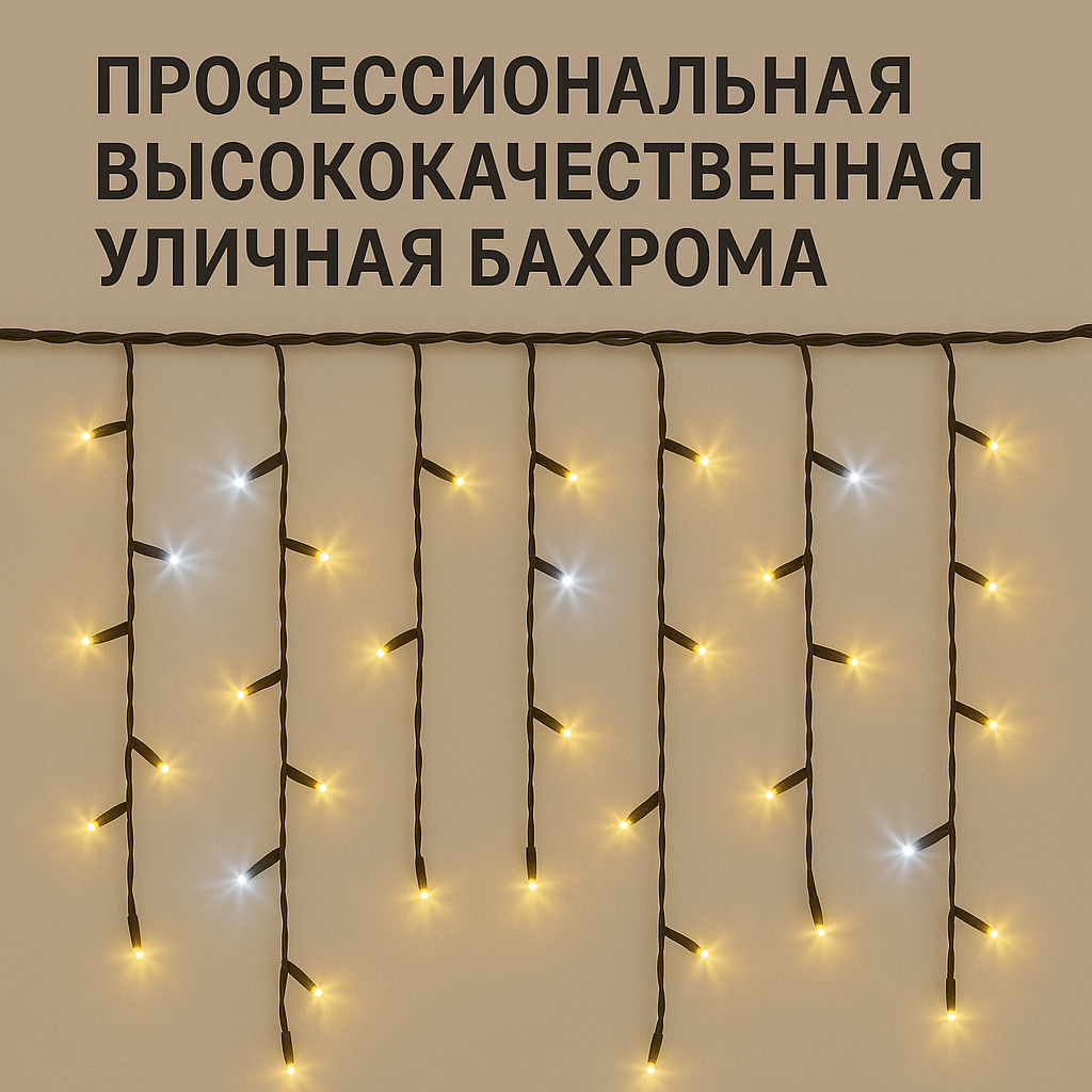 Уличная гирлянда Бахрома Тёплый белый, с мерцанием, IP 65 черный резиновый(каучуковый) провод, Premium LED, 3 м.