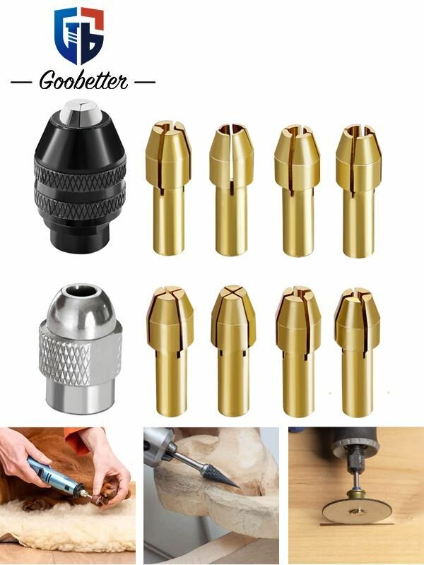 Набор цанговых патронов Dremel для мини-дрели, замена от 1/32 до 1/8 дюймов, 10 шт, с латунными безключевыми патронами